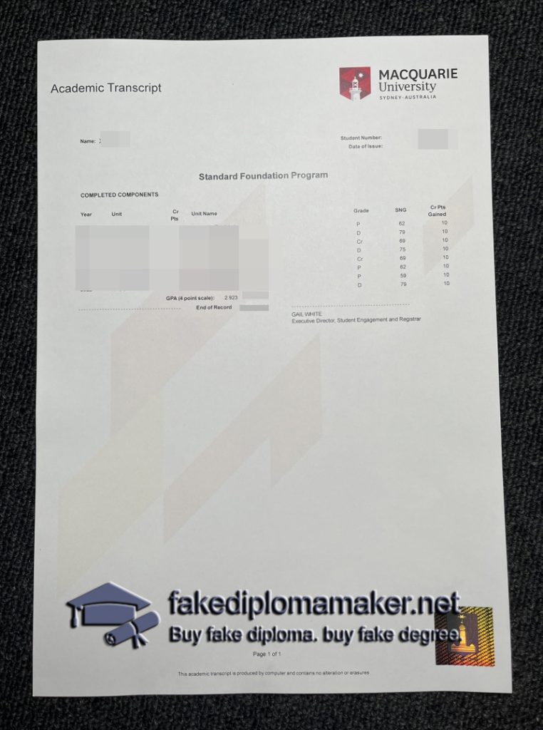 Fake Macquarie University transcript replica in Australia Fake Macquarie University transcript replica in Australia